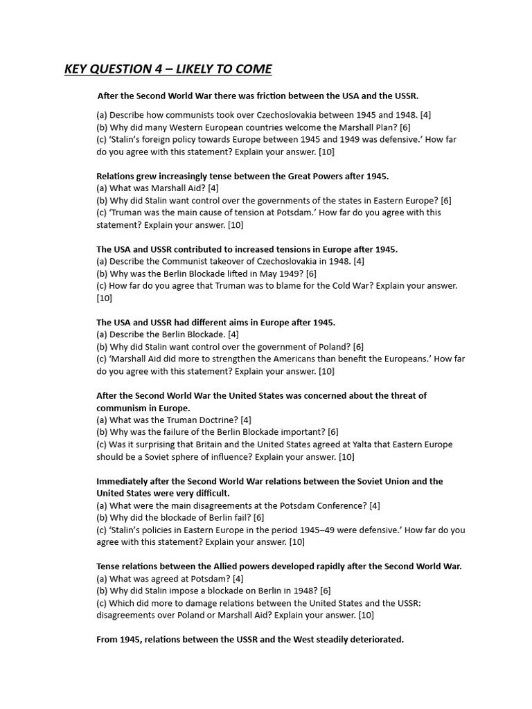 KEY QUESTION 4 - Cold War Questions PAST PAPER | PDF | Cold War ...