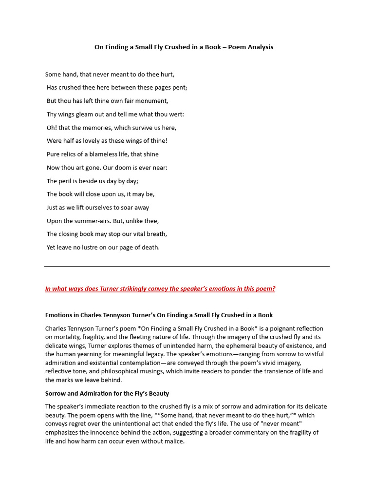 Poem Analysis: A Crushed Fly's Legacy | PDF