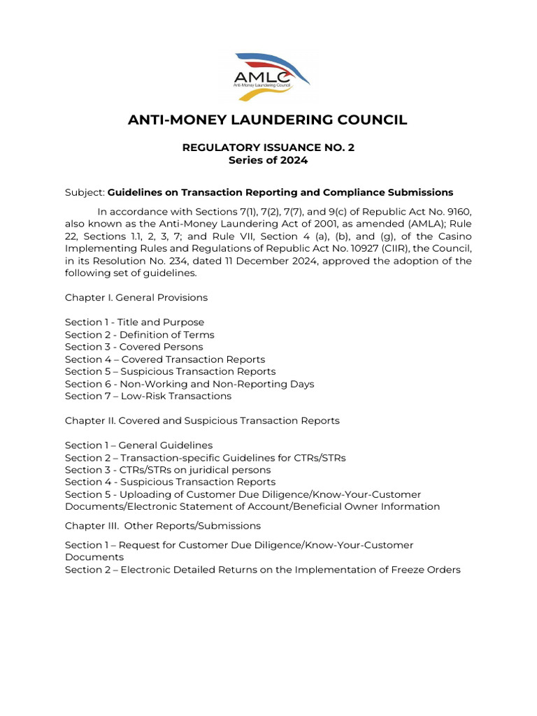 Guidelines On Transaction Reporting and Compliance Submissions | PDF ...