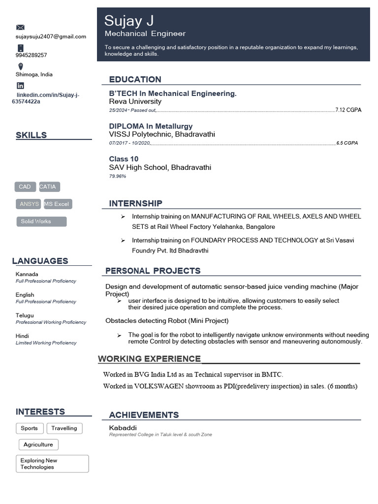 SUJAY_J_RESUME | PDF | Engineering