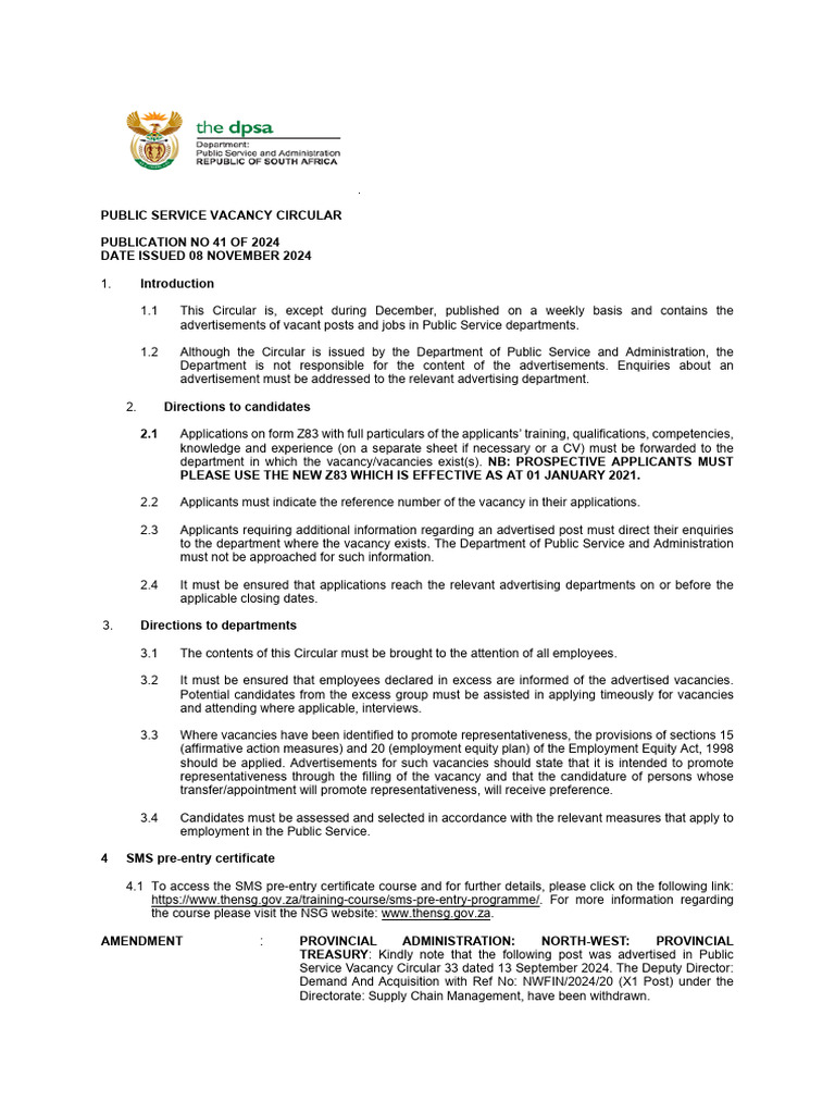 Public Service Vacancy Circular 41of2024 | PDF | Internal Audit | Audit
