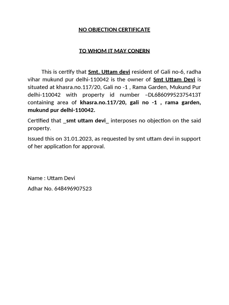 No Objection Certificate | PDF