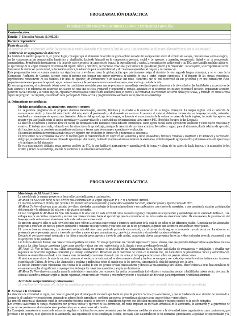 AAUN 3primaria - Canarias - Programación Didactica - LOMLOE | PDF | Evaluación | Aprendizaje