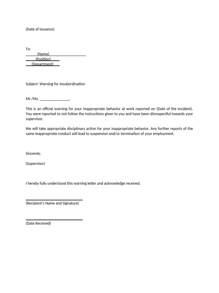 Insubordination Warning | PDF