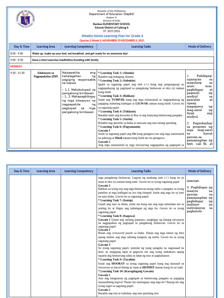 WHLP Grade 6 Q2 W3 All Subjects | PDF | Exponentiation