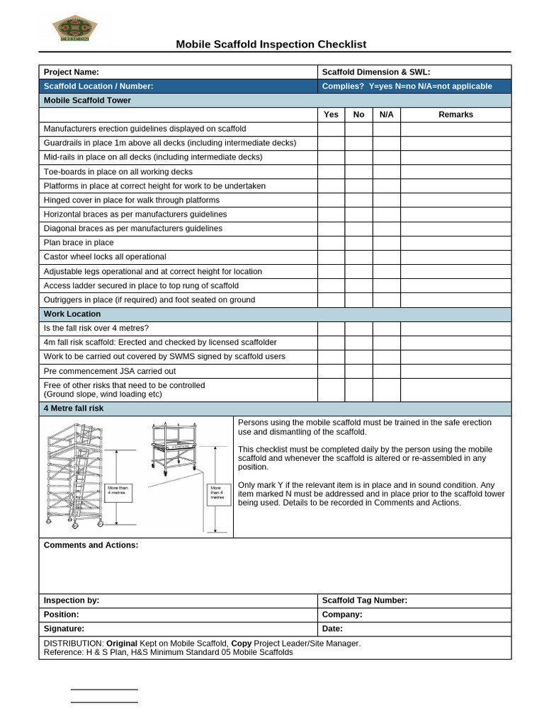 Mobile Scaffold Inspection Checklist | PDF | Scaffolding
