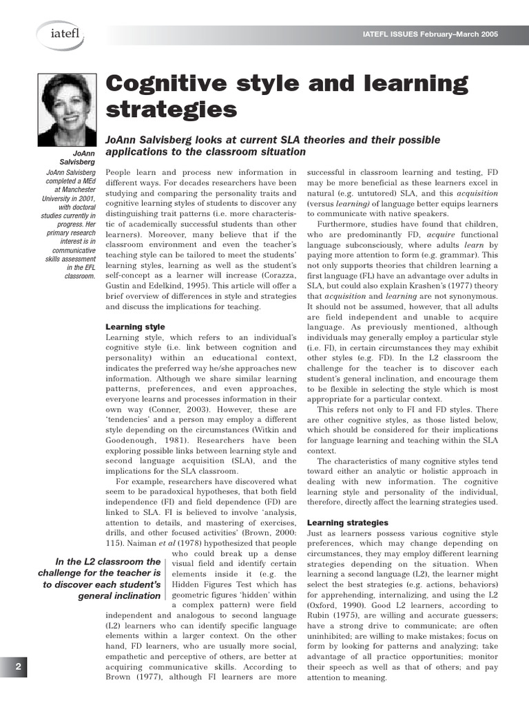 EFL Teaching: Cognitive Styles & Strategies | PDF | Second Language ...