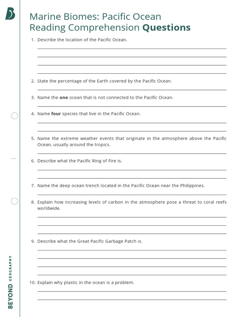 Pacific Ocean Reading Comprehension Questions | PDF