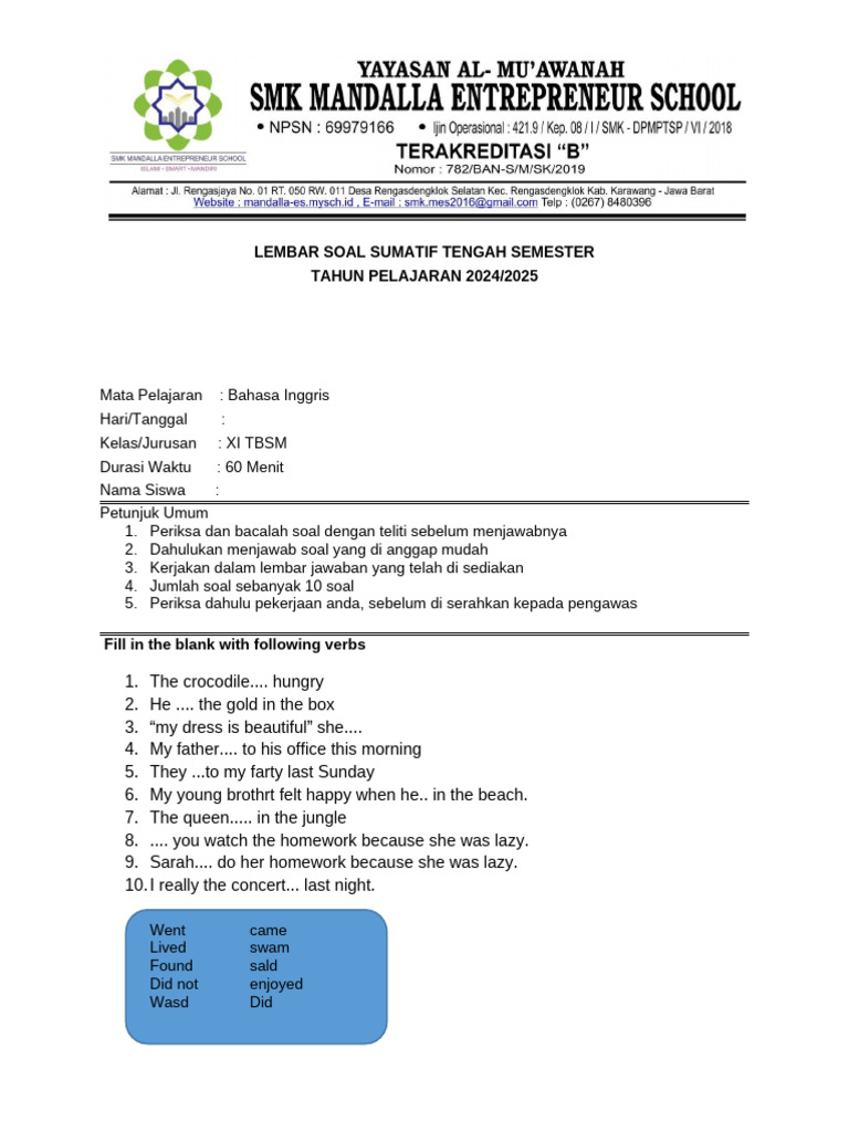 Lembar Soal STS ENGLISH Kelas XI TBSM | PDF