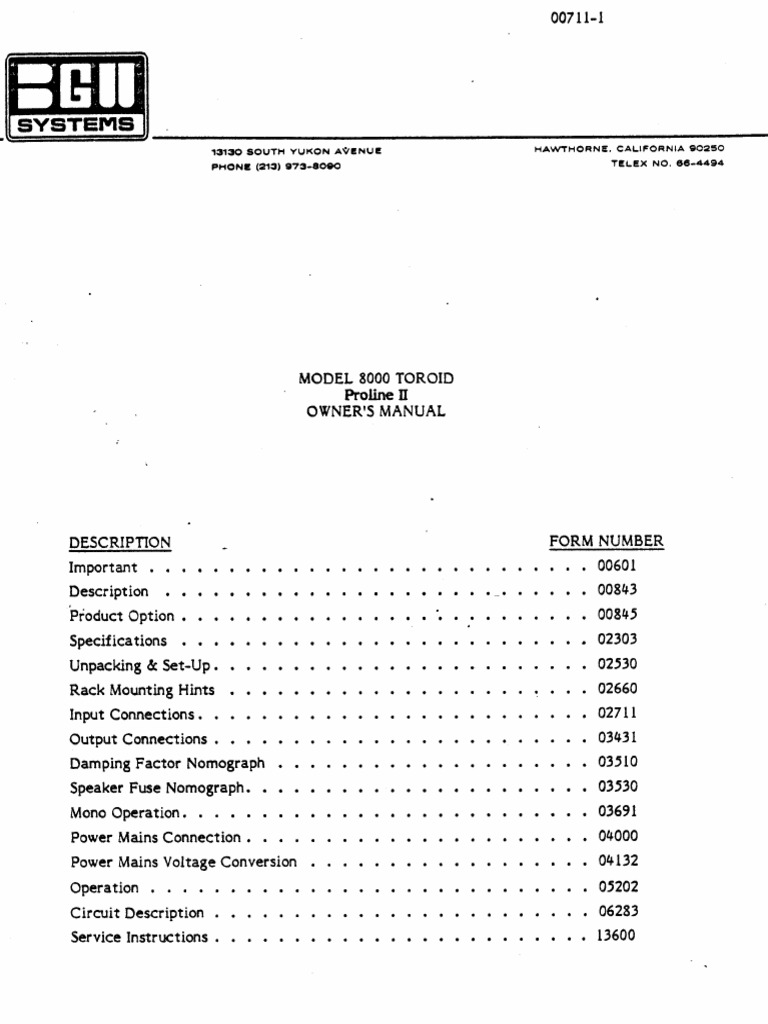 BGW 8000 Owners Manual | PDF