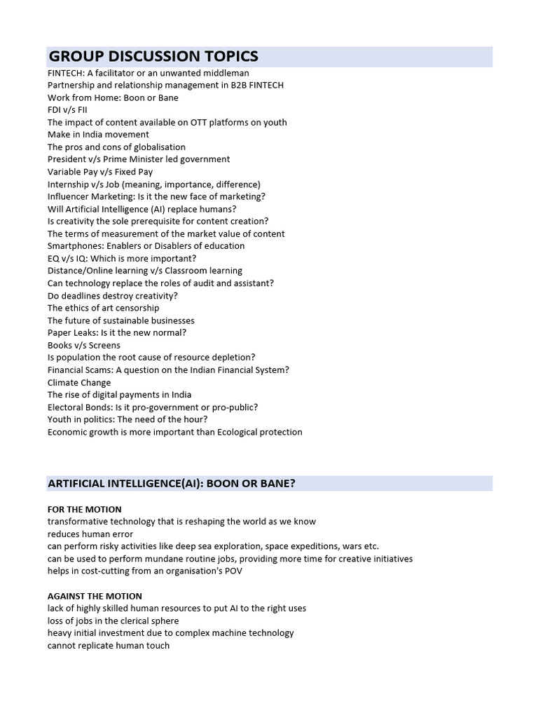 Group discussion | PDF | Artificial Intelligence | Intelligence (AI ...