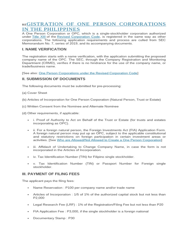 SEC -OPC- STEPS | PDF | Corporations | Articles Of Association