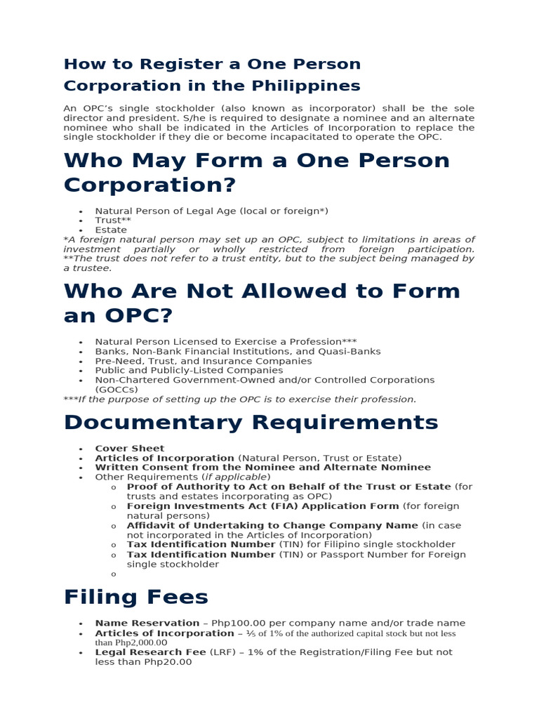 Sec One Person Corporation | PDF | Corporations | Securities (Finance)