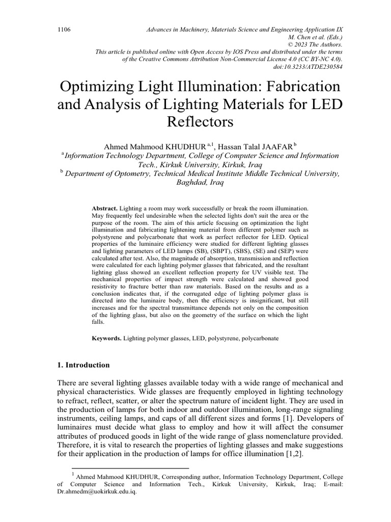 Optimizing Light Illumination Fabrication and Anal | PDF | Mirror | Glasses