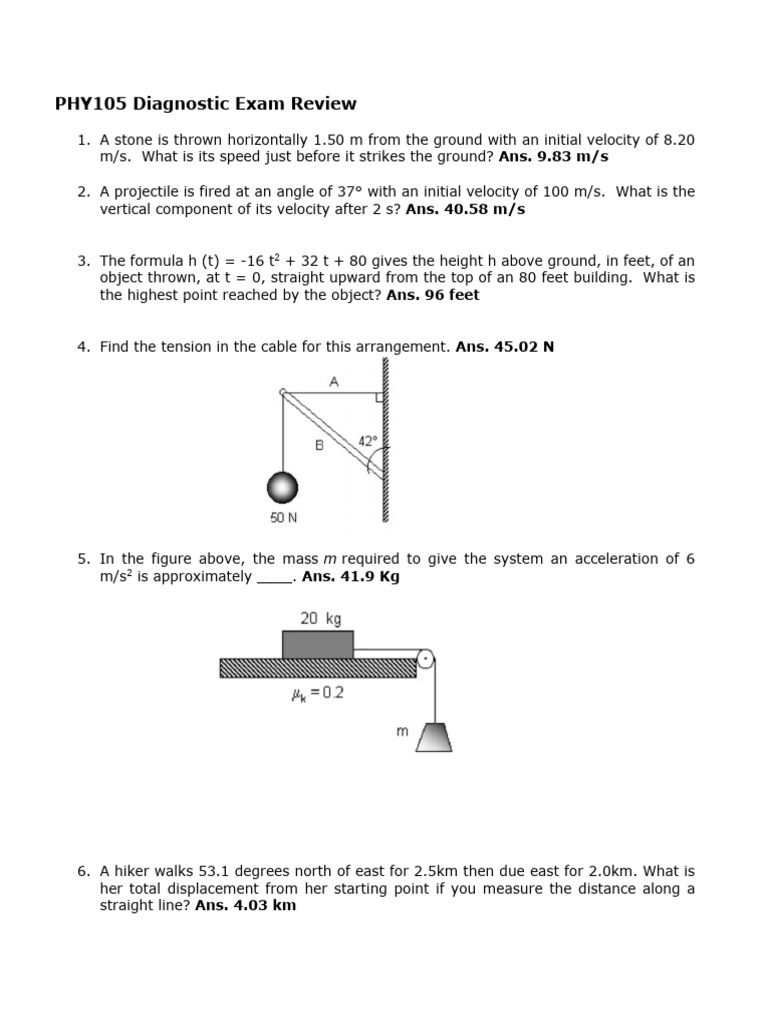 PHY105 Exam Review: Key Physics Problems | PDF