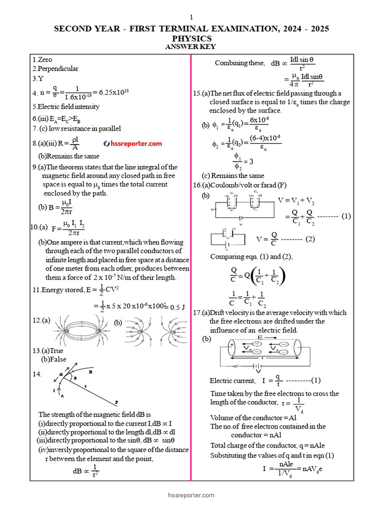 Physics Exam Answer Key 2024-2025 | PDF | Physics | Electrical Engineering