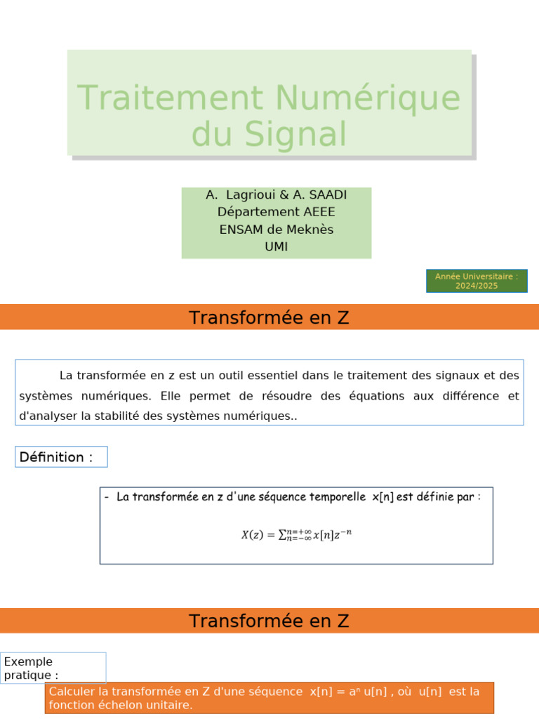 Transformée en Z et Filtres Numériques | PDF | Filtre (électronique ...