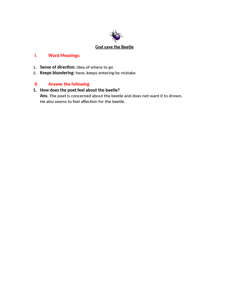 God Save the Beetle: Poem Analysis | PDF