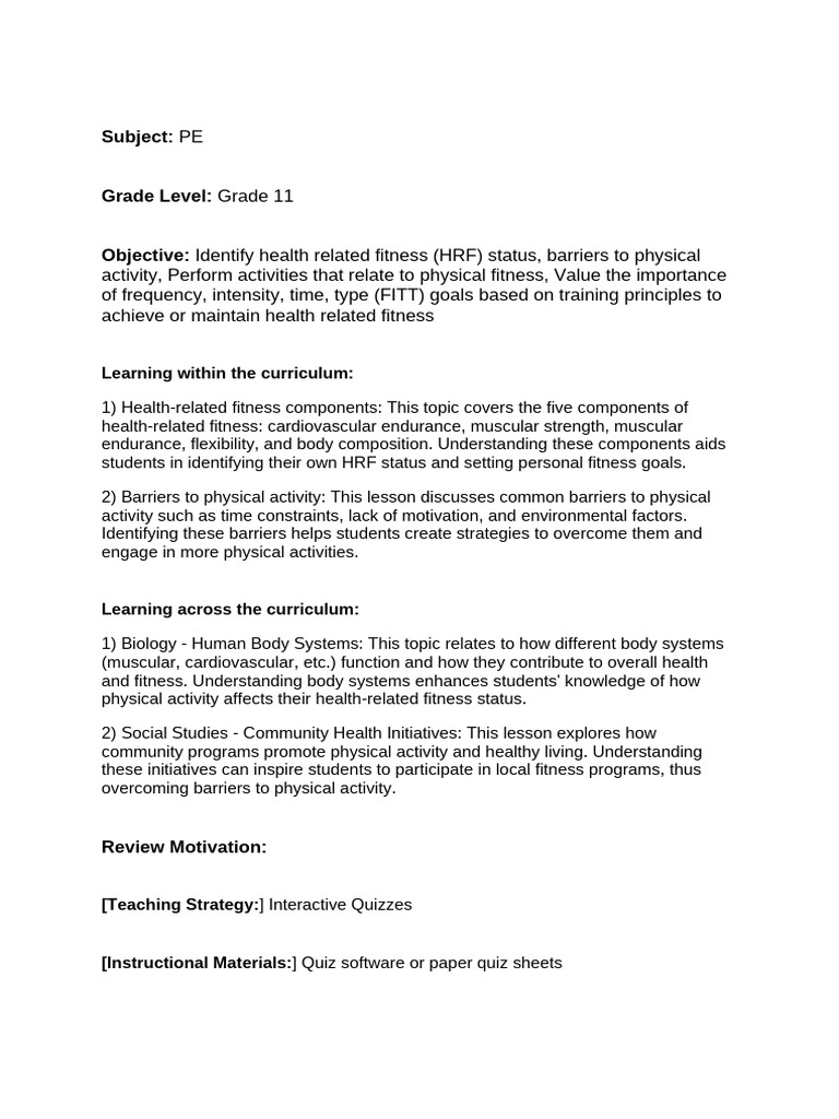 lesson_plan | PDF | Physical Fitness | Learning