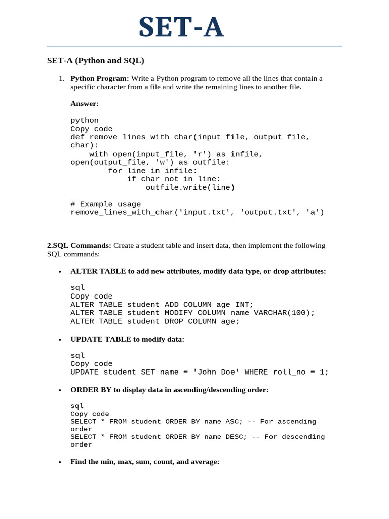 SET A B C ANSWER. | PDF | Sql | Letter Case