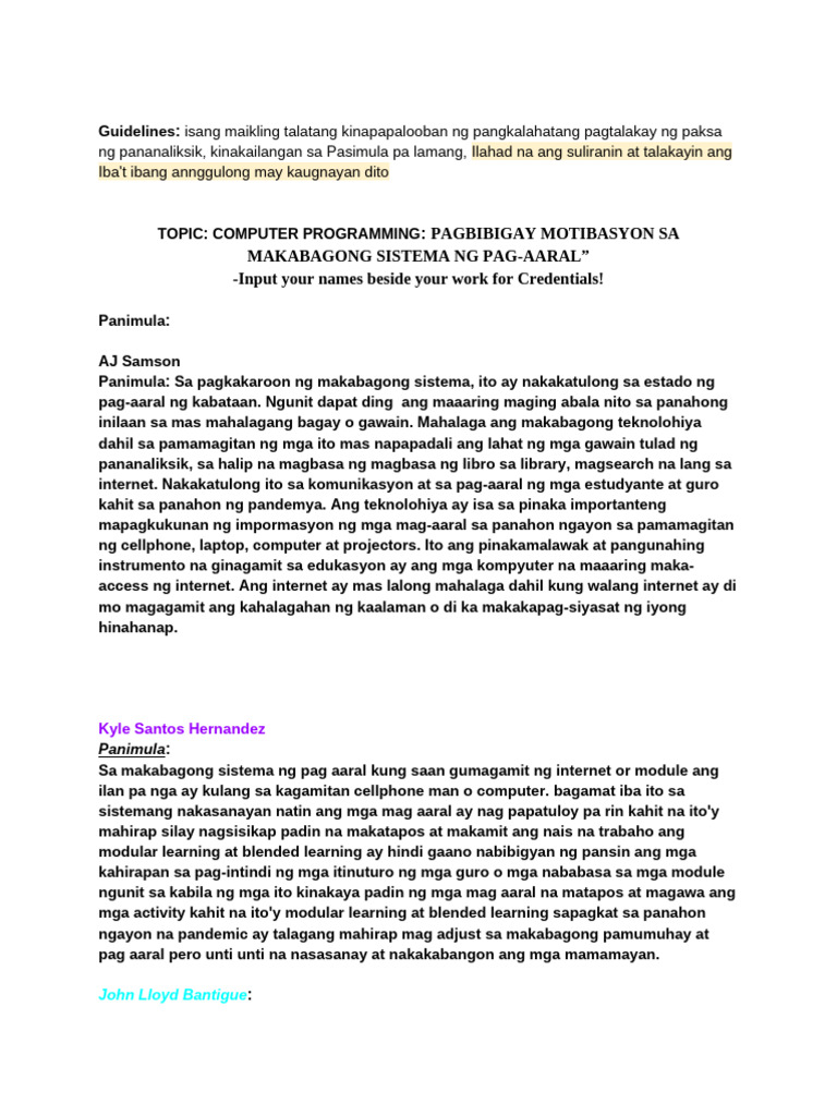 PANIMULA | PDF