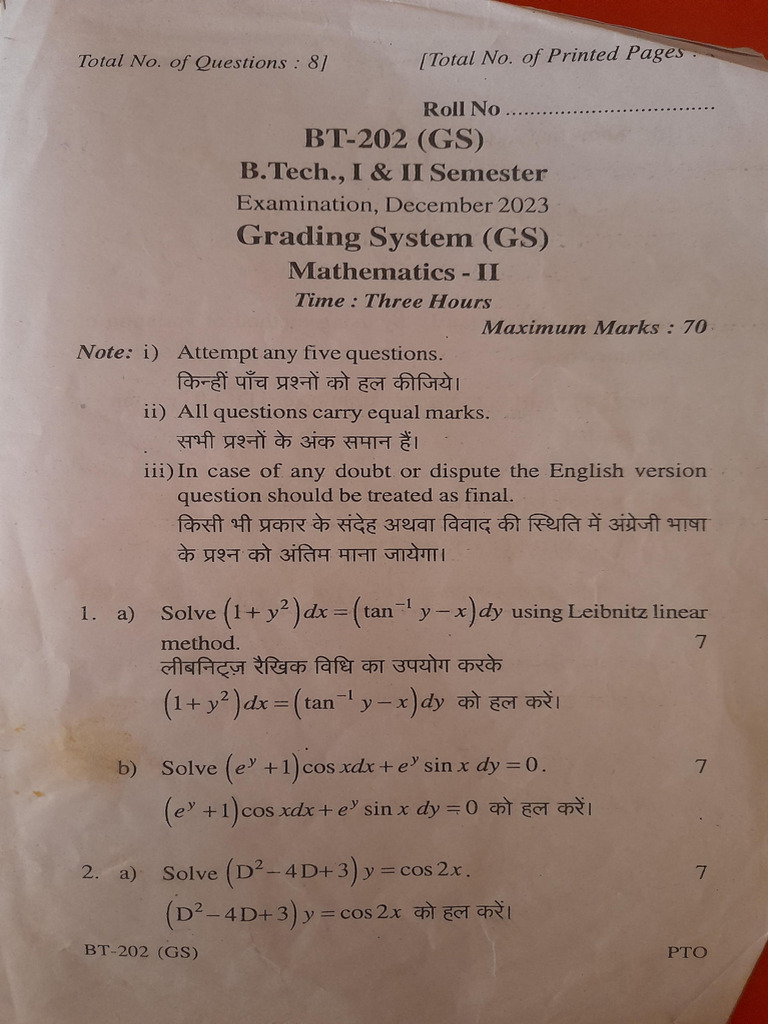 RGPV Question paper Dec 23 | PDF | Differential Equations ...