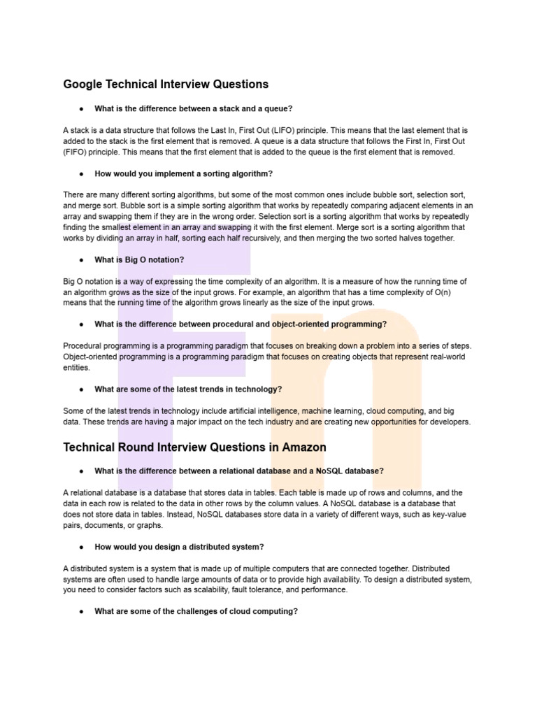 Tech Interview Questions Guide | PDF | Cloud Computing | No Sql