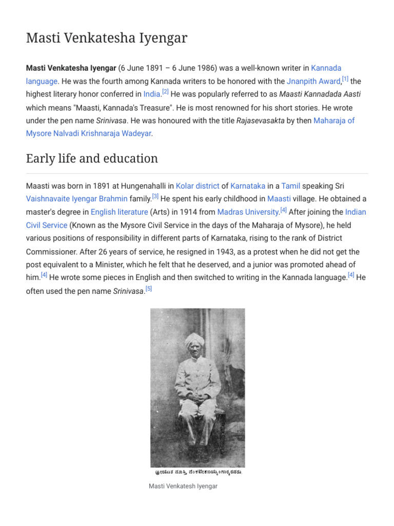 Masti Venkatesha Iyengar: A Literary Legacy | PDF