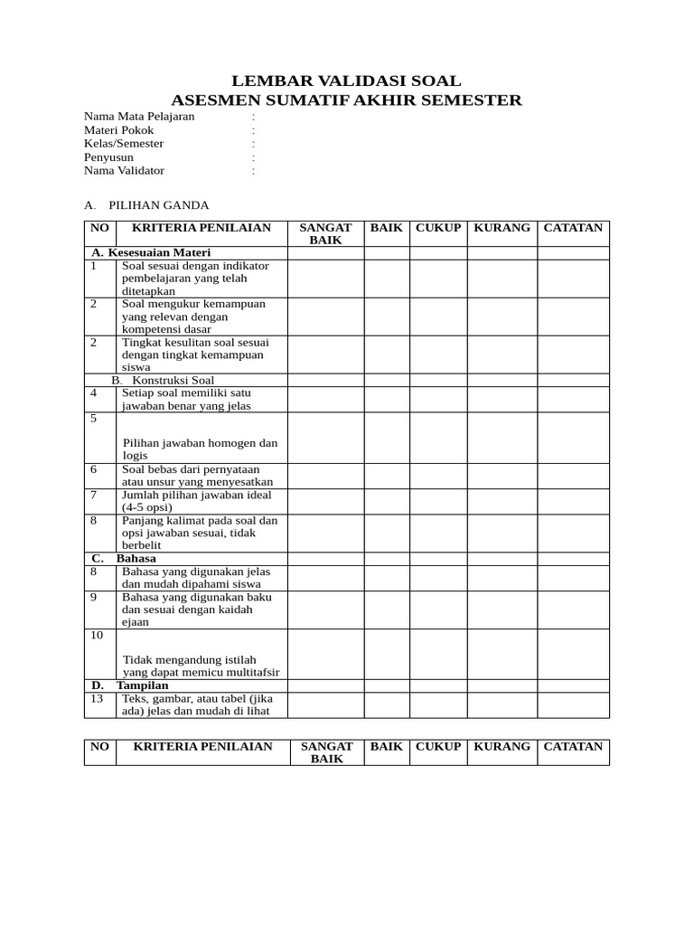 LEMBAR VALIDASI SOAL | PDF