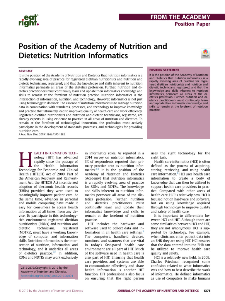 Nutrition Informatics | PDF | Health Informatics | Dietitian
