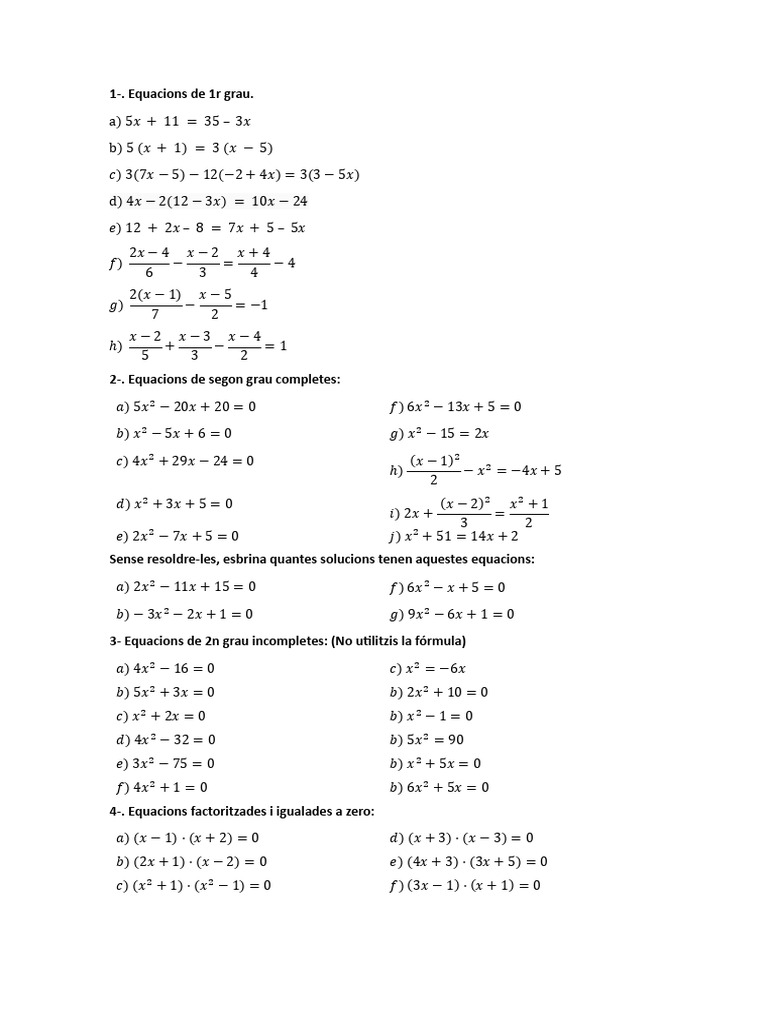 Fitxa 1-Equacions | PDF
