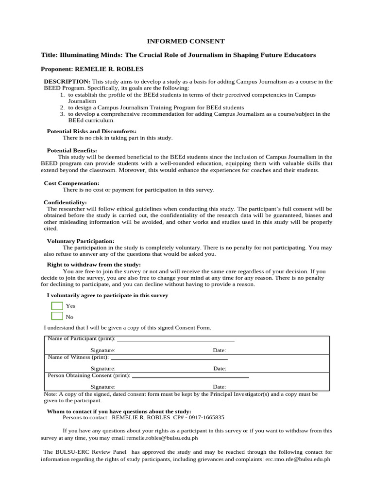 Sample Informed Consent Robles | PDF | Informed Consent
