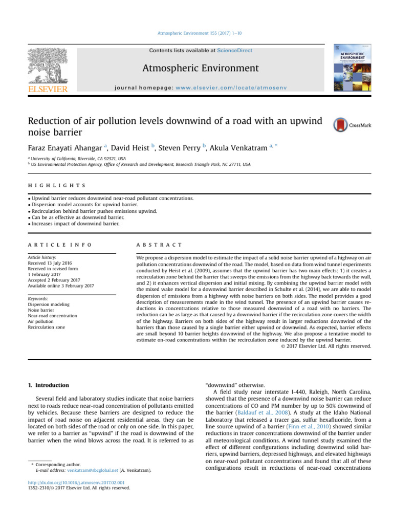 Reduction of Air Pollution Levels Downwind of A Road With An Upwind ...