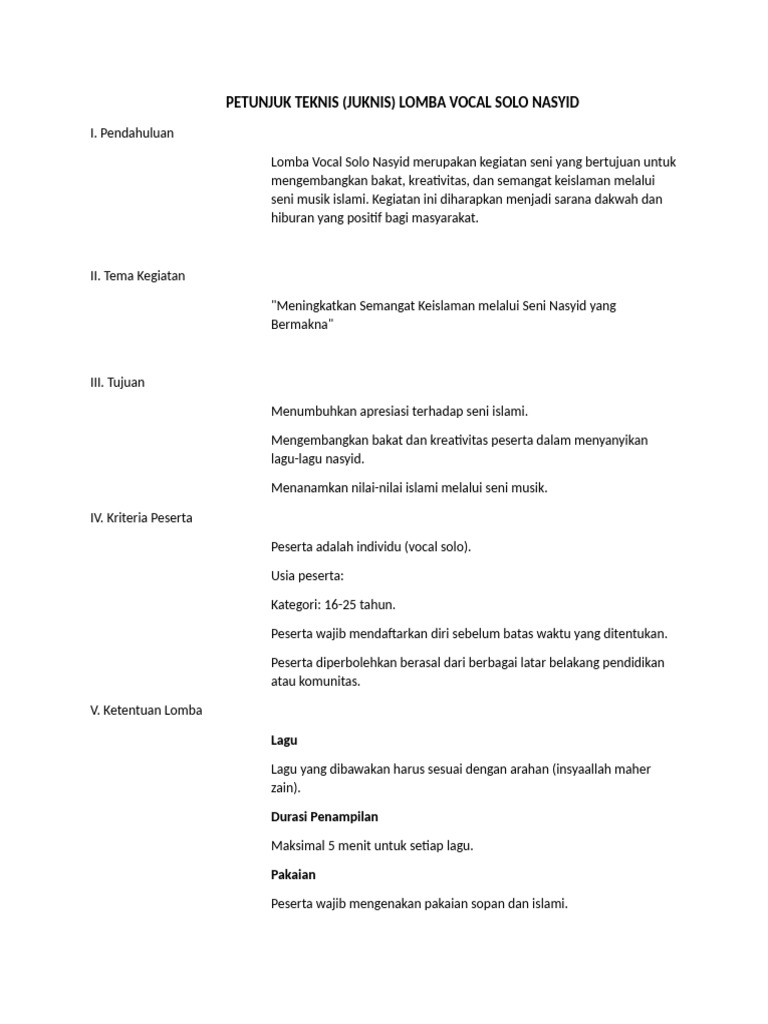 Lomba Vocal Solo Nasyid 2025: Juknis dan Info | PDF
