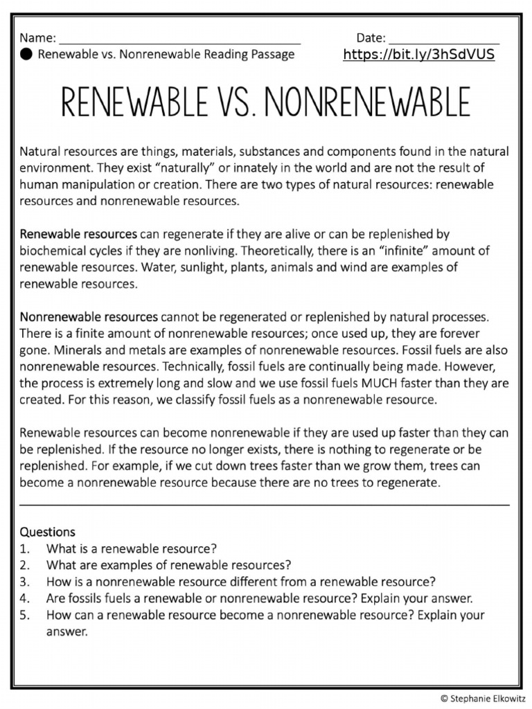 Renewable Vs Nonrenewable Resources Reading Passage | PDF