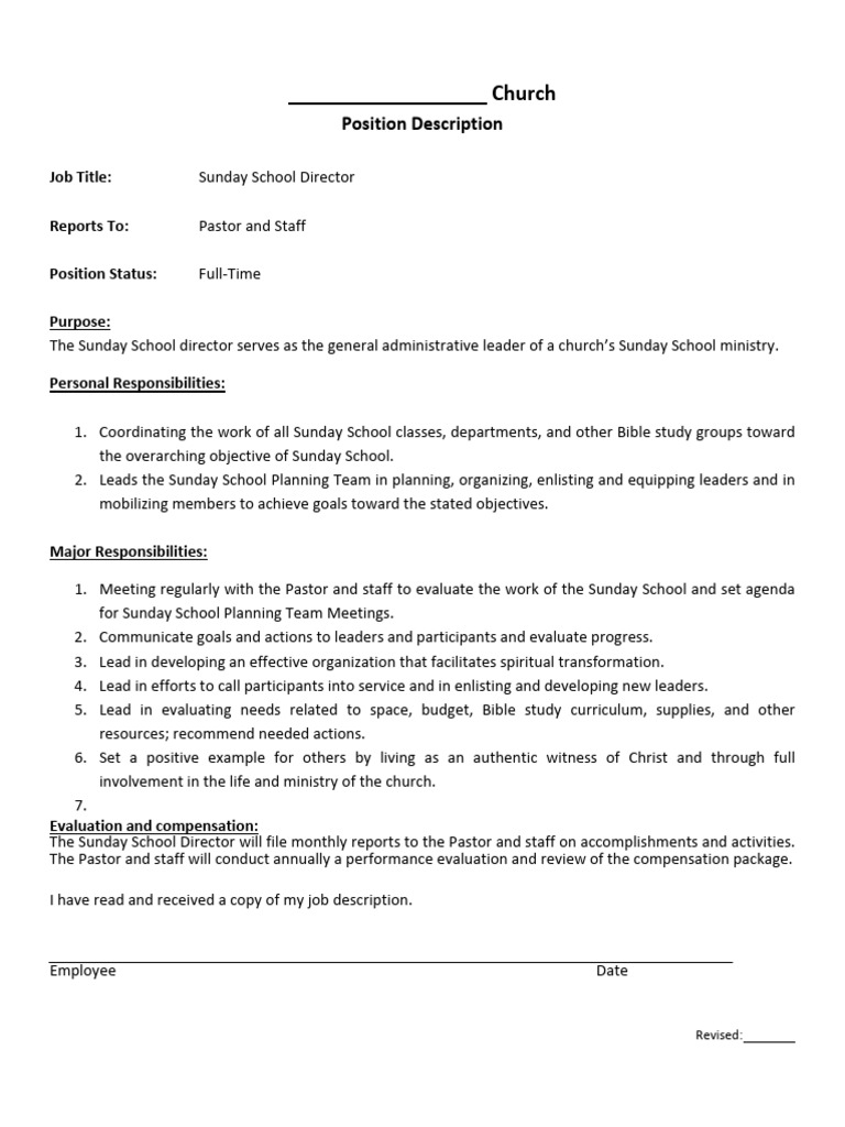 Sunday School Director Job Description | PDF