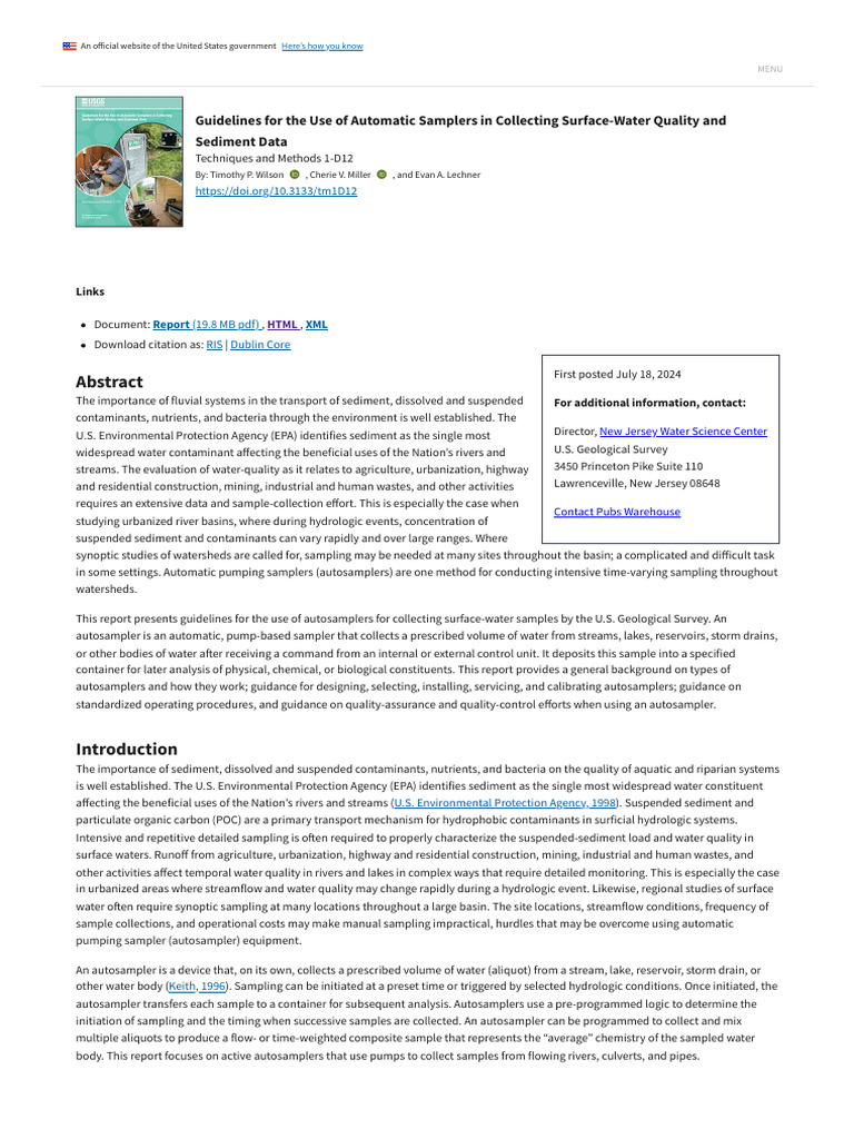 Guidelines for the Use of Automatic Samplers in Collecting Surface ...