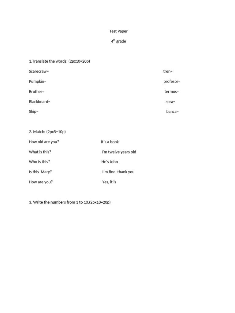 Test Paper 4th | PDF