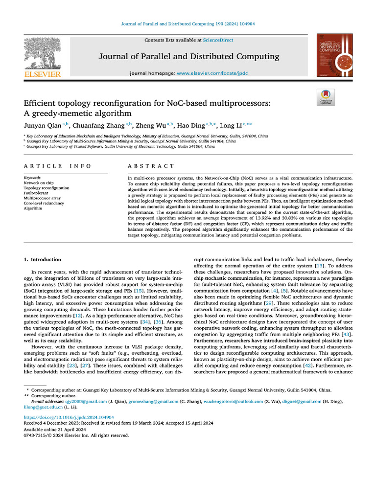 Efficient topology reconfiguration for NoC | PDF