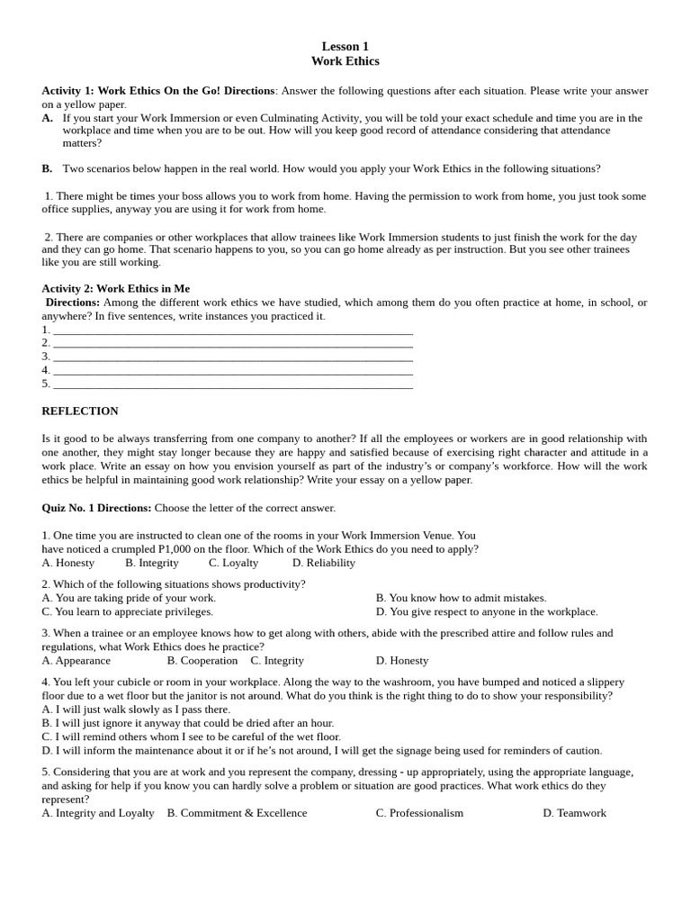 WI Lesson 1 Activity Sheet | PDF