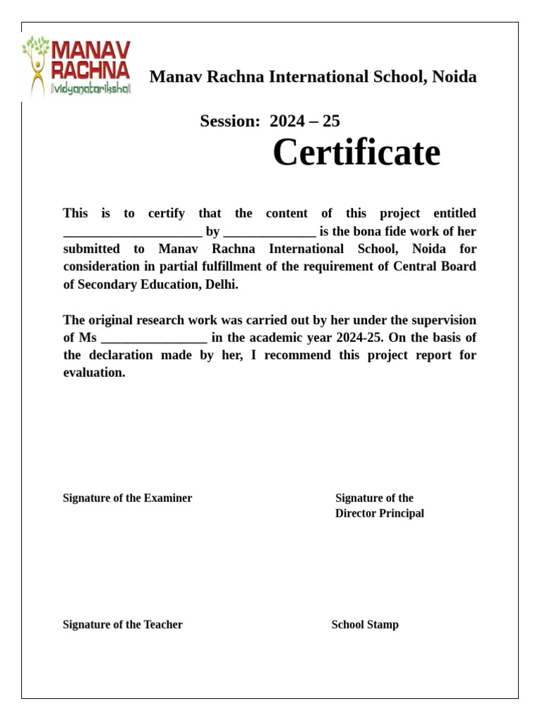 Certificate, Acknowledgement, Index Format | PDF