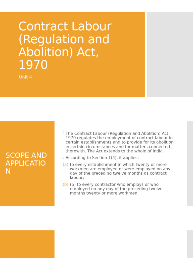 Contract Labour (Regulation & Abolition) Act, 1970 | PDF | Employment ...