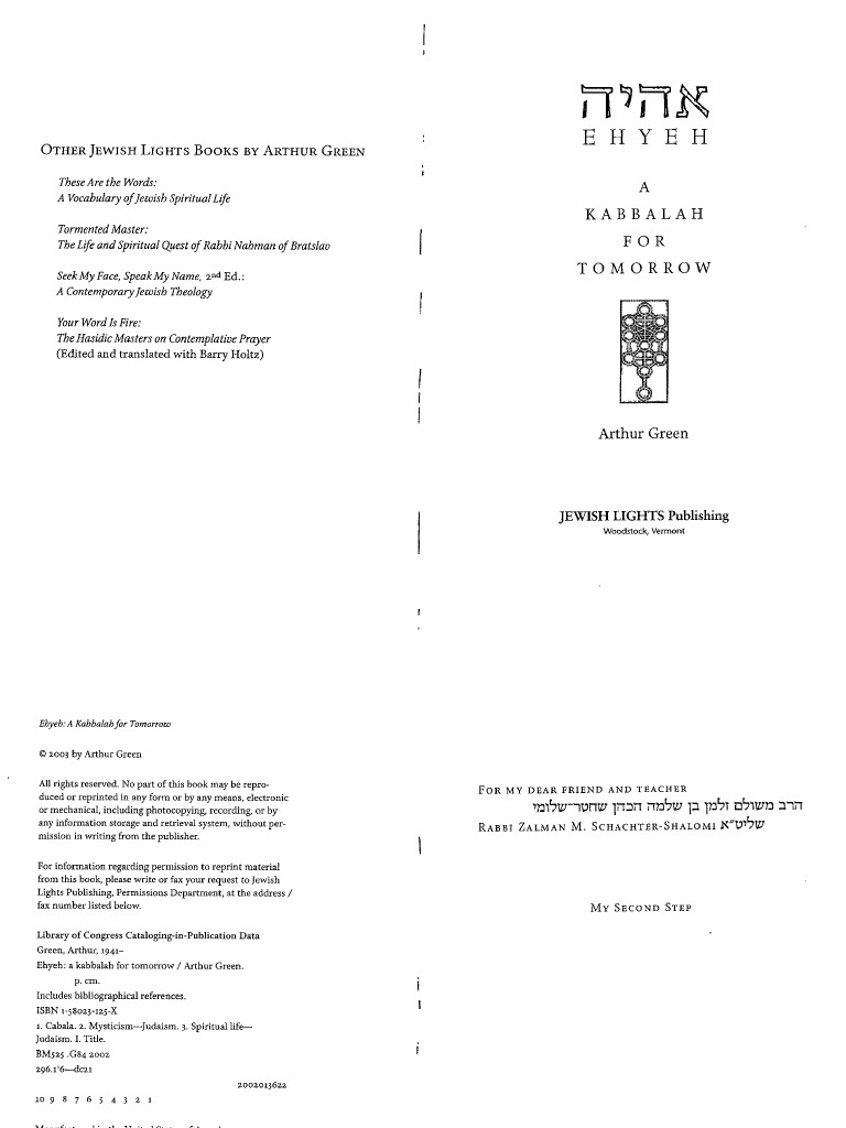 Arthur Green Ehyeh A Kabbalah For Tomorr | PDF