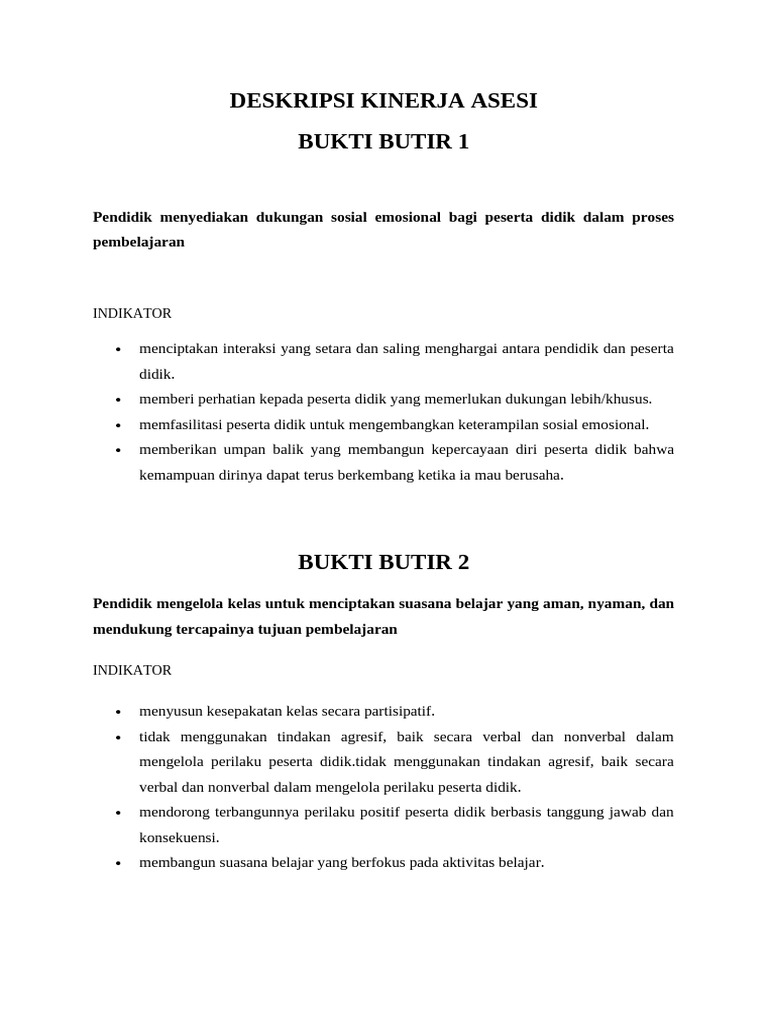 Bukti Deskripsi Kinerja Asesi | PDF