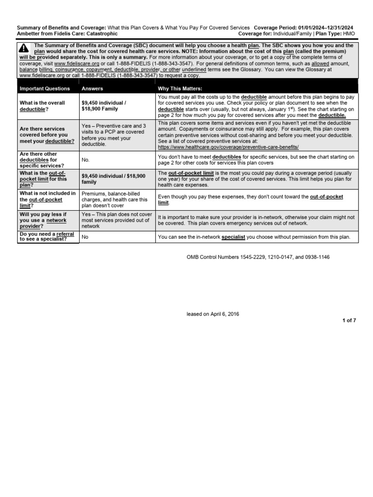 Ambetter SBC Overview for 2024 | PDF | Deductible | Hospital