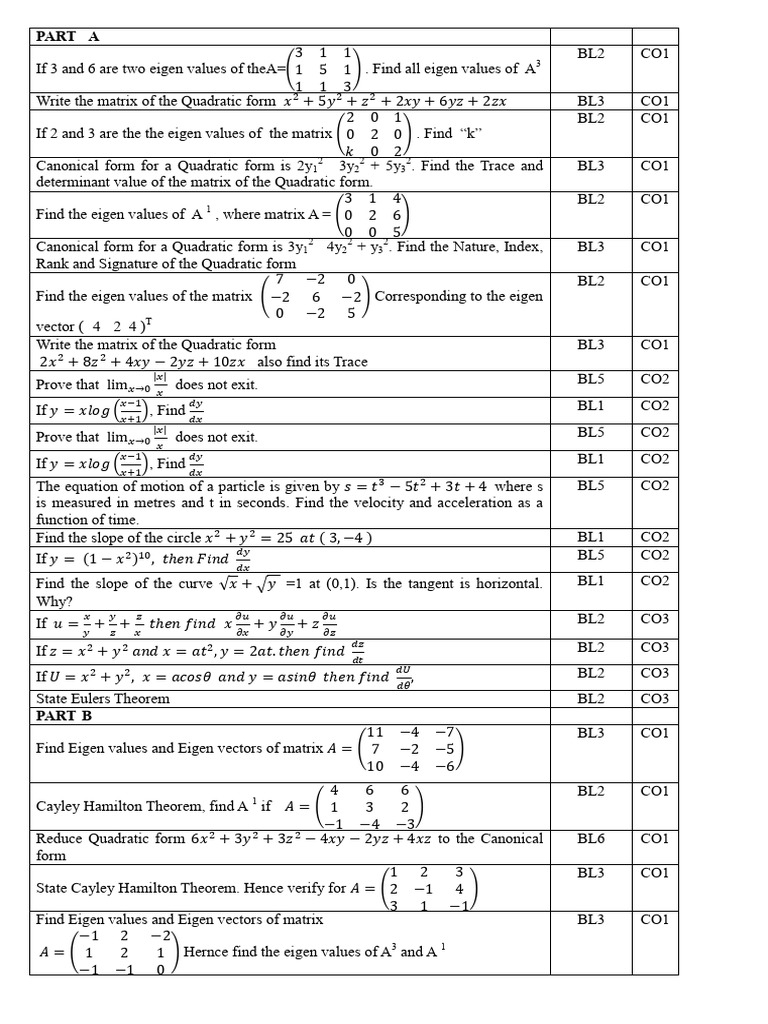 QUESTION BANK | PDF | Eigenvalues And Eigenvectors | Matrix (Mathematics)