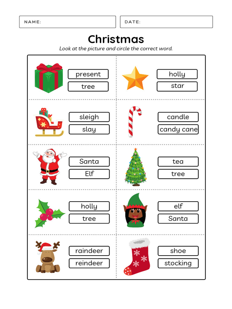 Christmas Vocabulary Worksheet | PDF