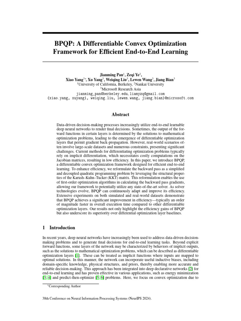 Differentiable Convex Optimization Framework for Efficient End-to-End Learning | PDF ...