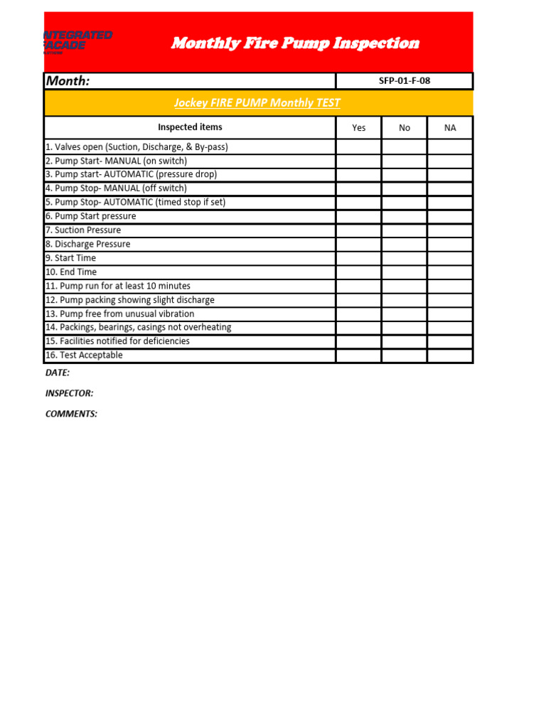 Monthly Jockey Pump Inspection Checklist | PDF