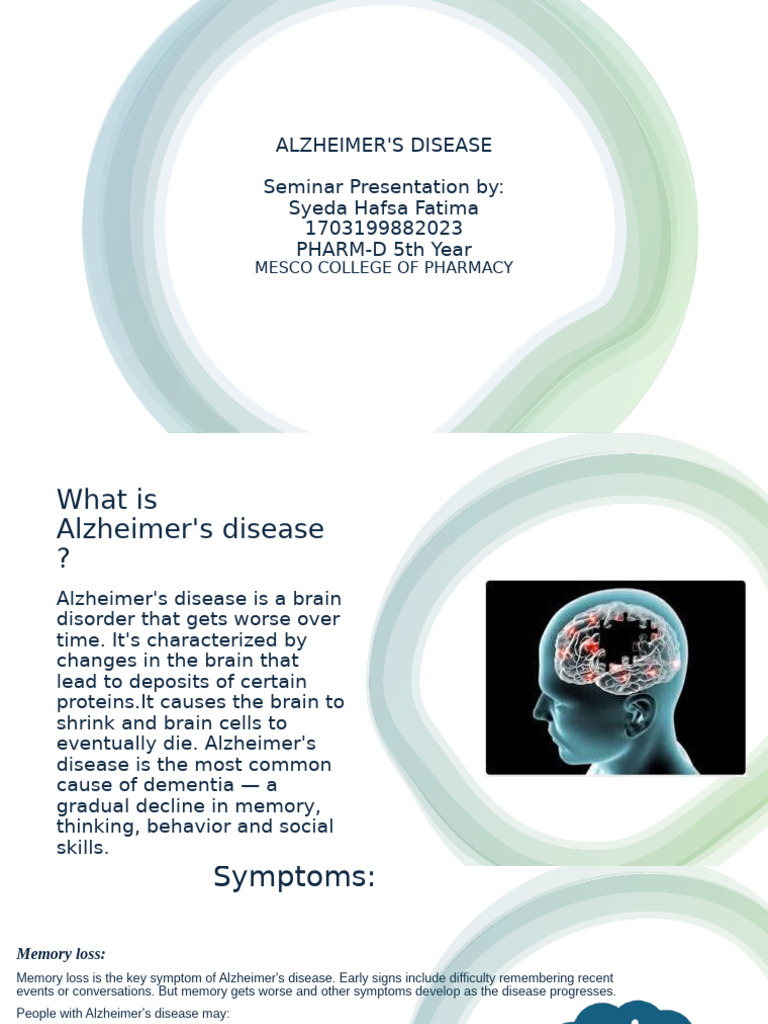 AD assignment ppt | PDF | Alzheimer's Disease | Dementia